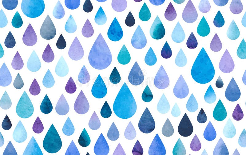 Seamless Watercolor Rainy Background. Blue Raindrops Pattern Stock ...