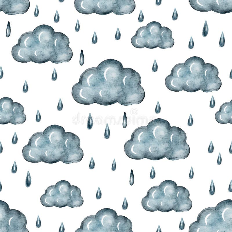Watercolor Rain, Clouds and Drops Seamless Pattern Stock Vector ...