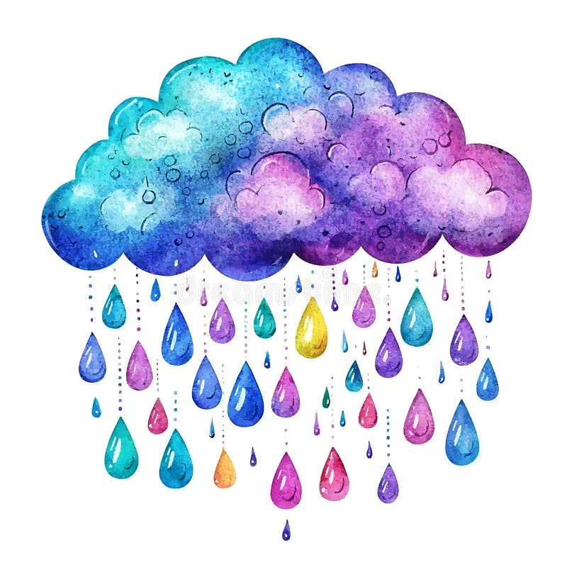 Watercolor Rainbow Cloud with Colorful Raindrops Stock Illustration ...