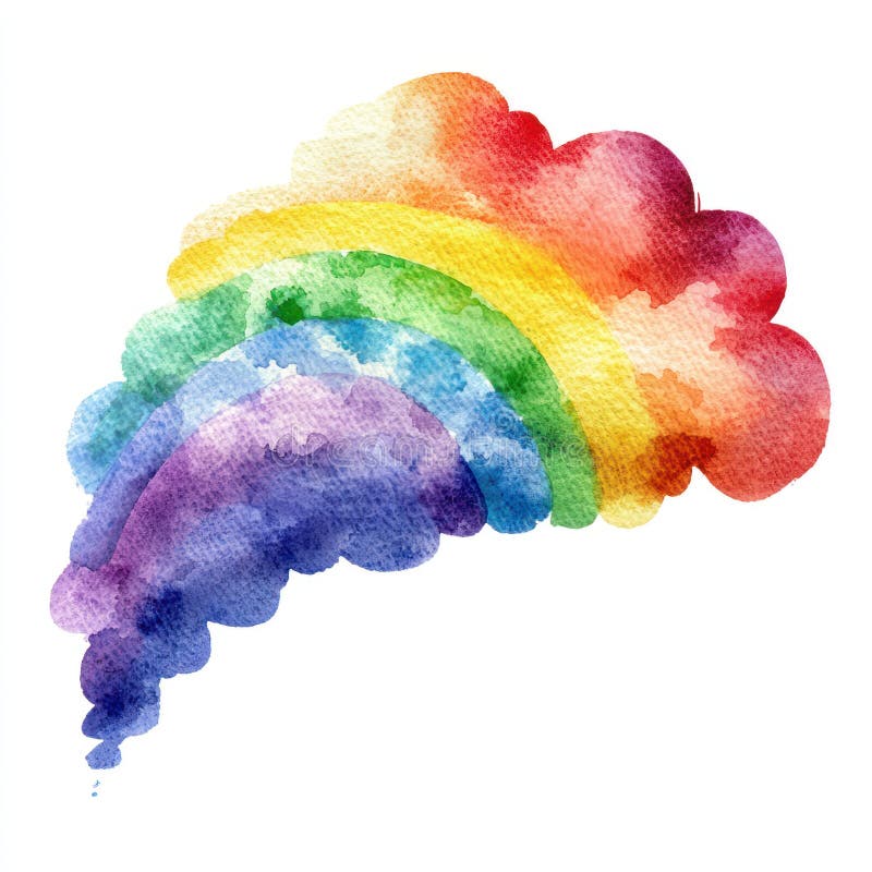 Watercolor Rainbow Cloud with Vibrant Colors on White Background ...