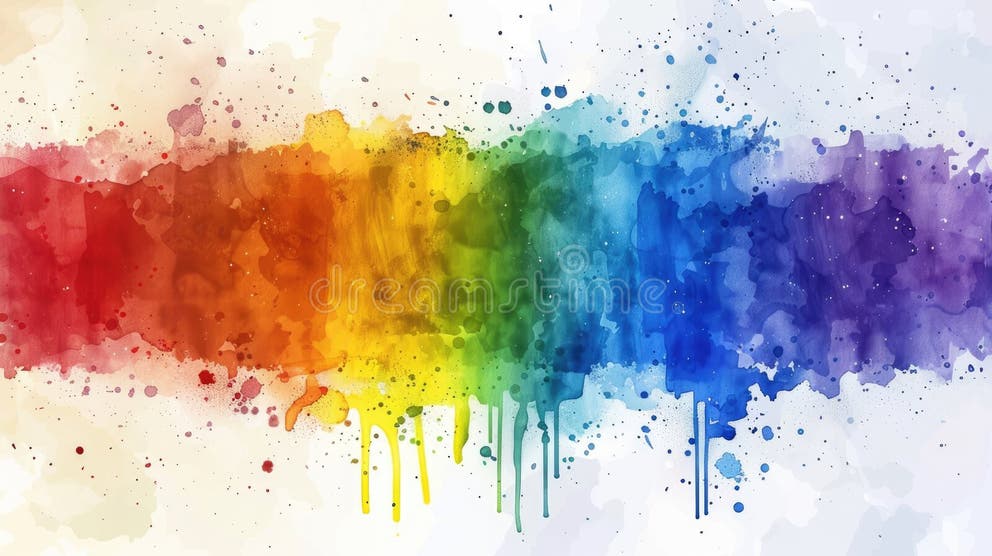Watercolor Rainbow Dripping with Splatter Background Stock Illustration ...