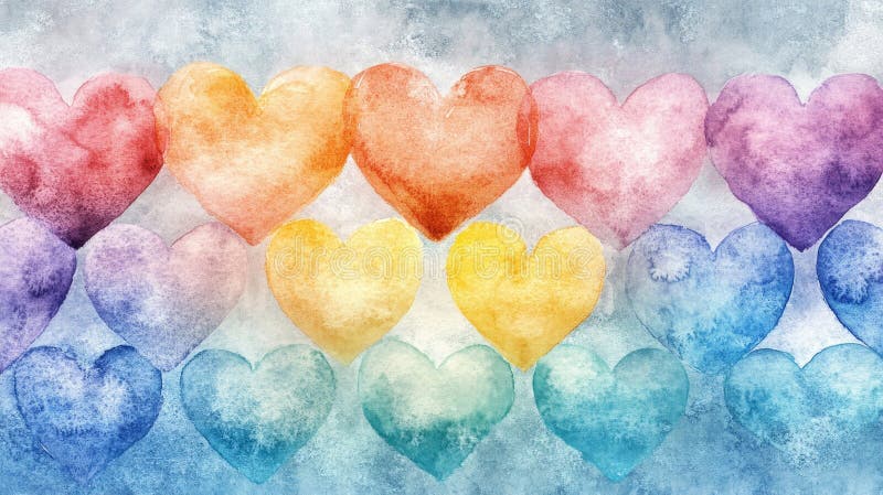Watercolor Rainbow Hearts Background Stock Illustration - Illustration of tenderness, diversity ...