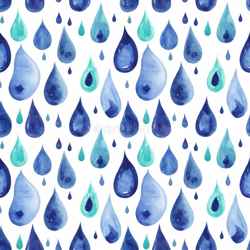Watercolor Raindrop Pattern Featuring a Variety of Blue Hues, Including ...