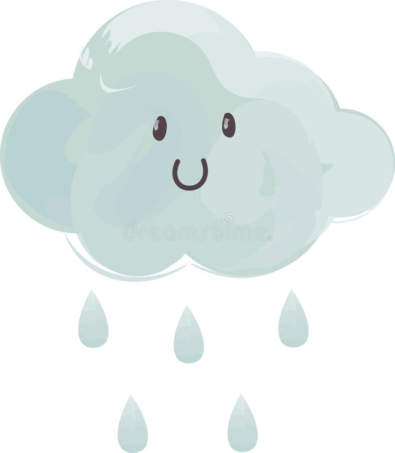 Watercolor Rainy Cloud Character Stock Vector - Illustration of cute ...