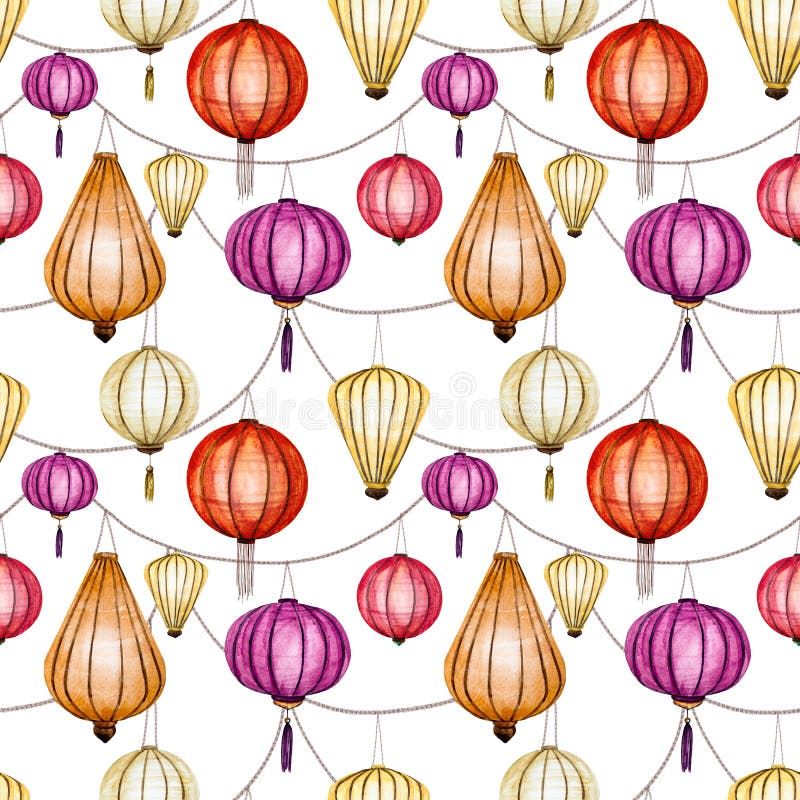 Watercolor Raster Seamless Chinese Pattern Stock Illustration ...