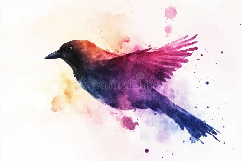 Watercolor Raven in Flight, a Colorful Artistic Impression Stock ...