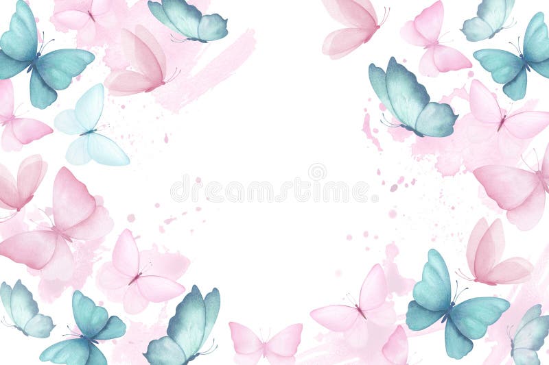 Watercolor Rectangular Frame or Banner with Illustration of Delicate ...