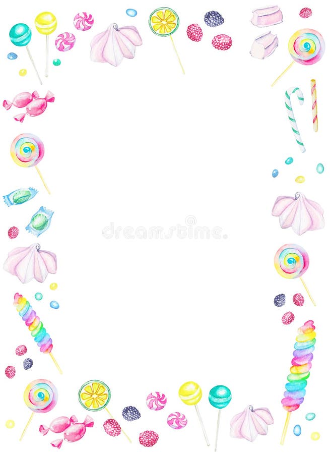 Watercolor Rectangular Frame of Candies Stock Illustration ...