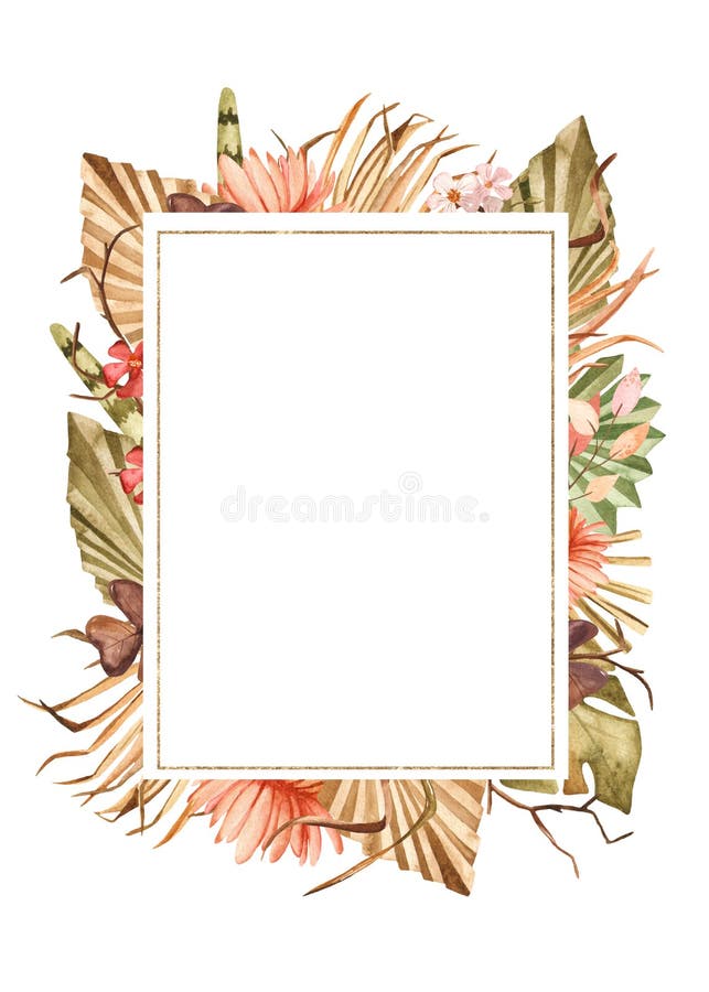 Watercolor Rectangular Frame with Flowers and Leaves of Lilac Stock ...