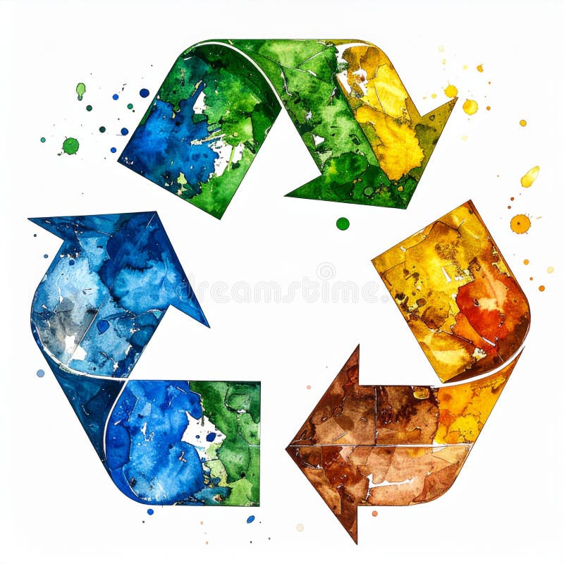 Watercolor Recycle Symbol stock illustration. Illustration of reduce ...