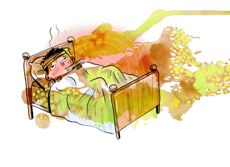 Watercolor Sick Man Isolated on White Background Stock Illustration ...