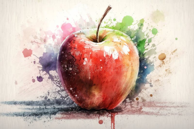 Watercolor Red Apple Drawing. Generative AI. Stock Illustration ...