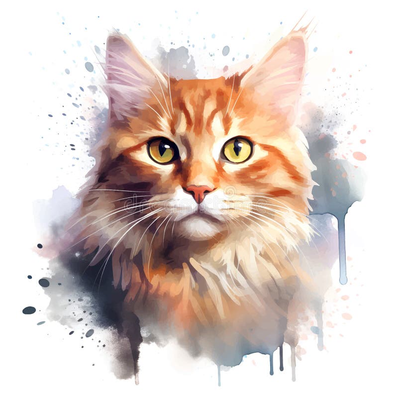 Watercolor Red Cat Head. Portrait of a Cat Stock Vector - Illustration ...