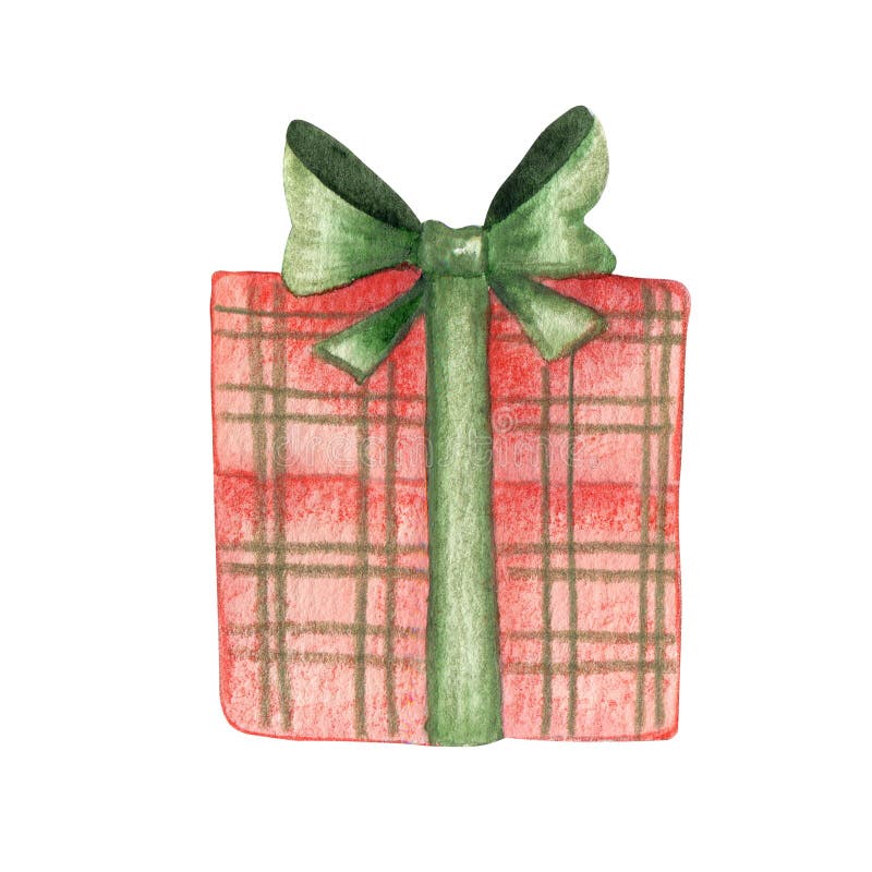 Watercolor Red Checkered Gift Box Stock Illustration - Illustration of ...