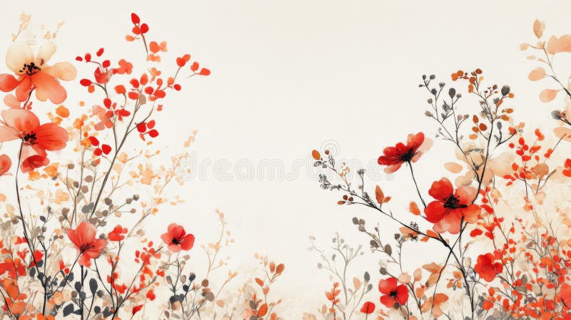 Watercolor Red Flowers on White Background Stock Illustration ...