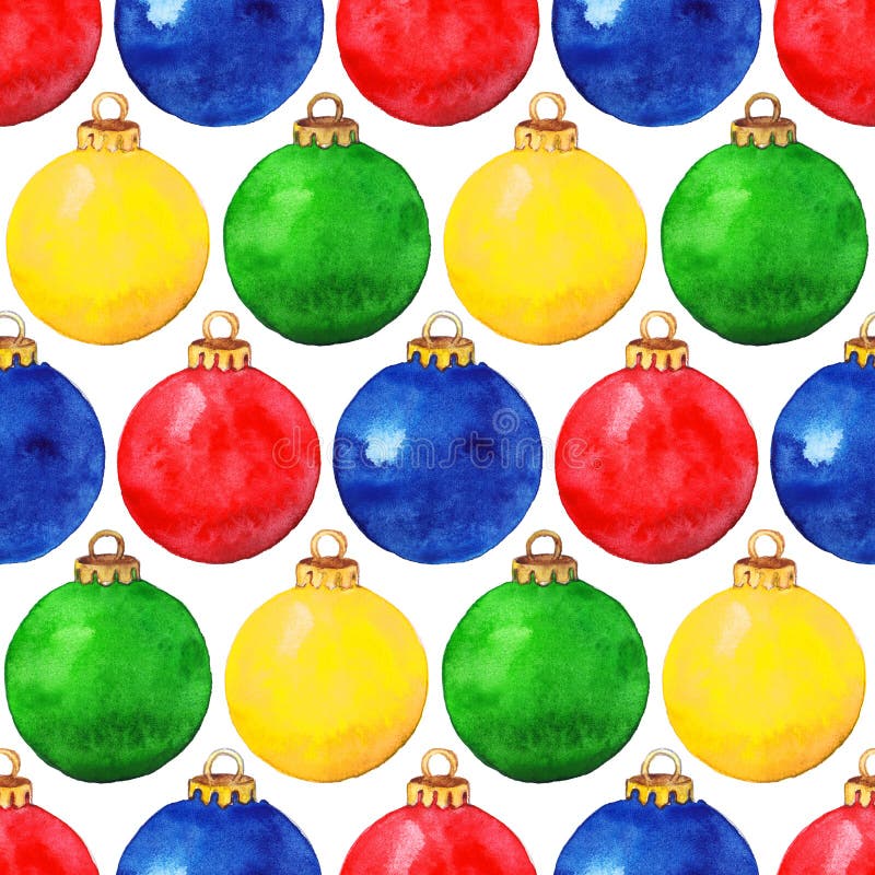 Watercolor Red Green Blue Yellow Christmas Ball Seamless Pattern ...