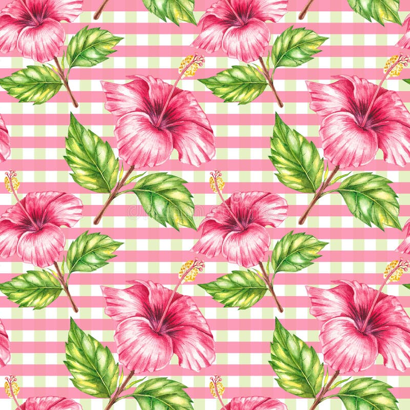 Watercolor Red Hibiscus Pattern Stock Illustration - Illustration of ...