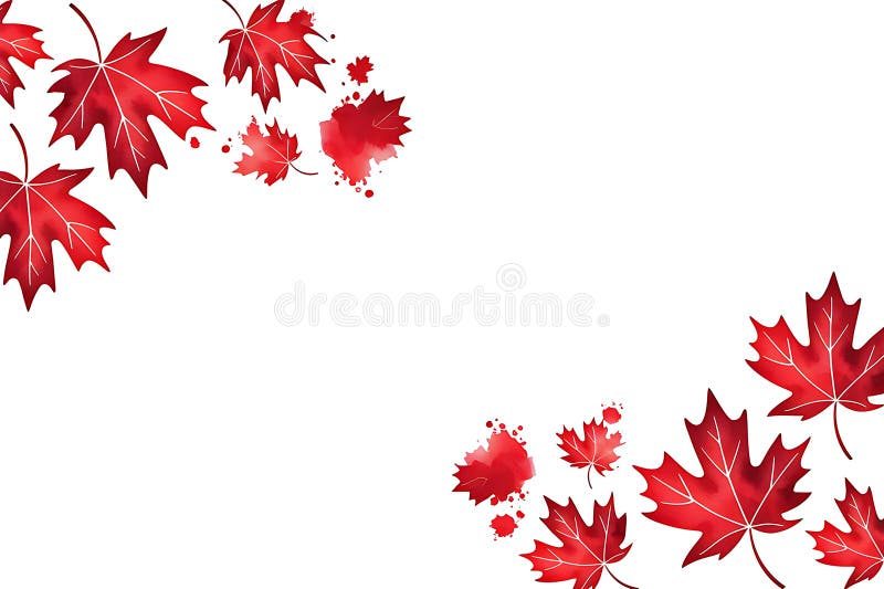 Watercolor Red Maple Leaf Border Background with Copy Space for Canada ...