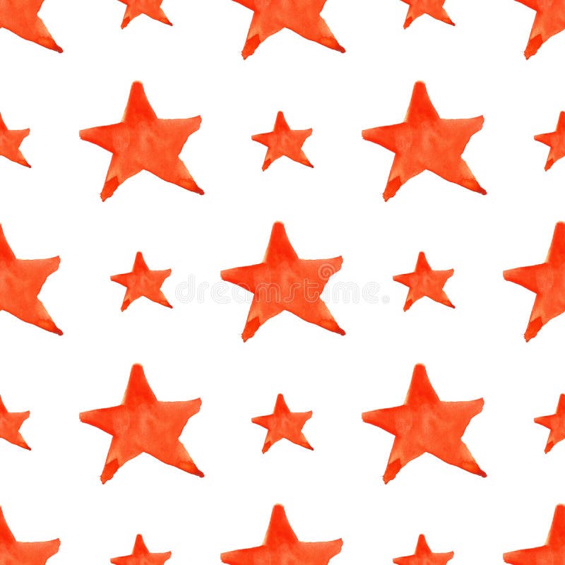 Watercolor Red Orange Five Pointed Star Symbol Seamless Pattern ...
