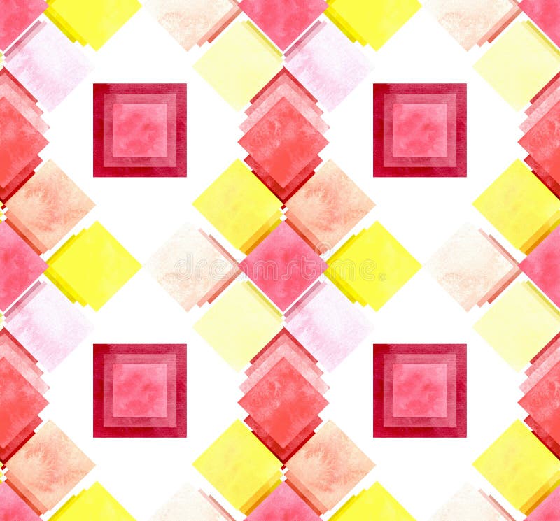 Watercolor Red, Pink and Yellow Squares Seamless Pattern Stock ...