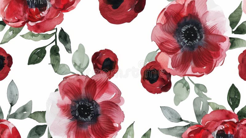 Watercolor Red Poppies Seamless Pattern for Elegant Designs Stock Photo ...