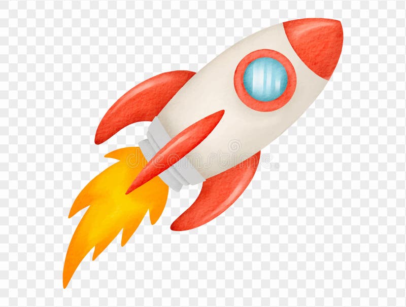 Watercolor Red Rocket for Science, STEM Projects, and Creative School Learning Vector Stock ...