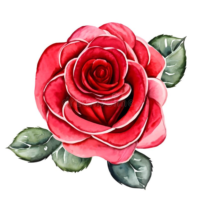 Watercolor Red Rose Head Isolated on White Background Vector Stock ...