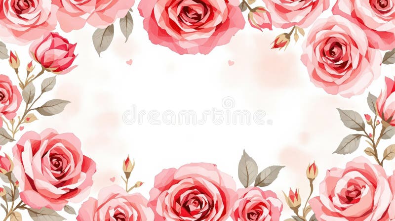 Watercolor Red Roses Frame. AI Generated Stock Illustration ...