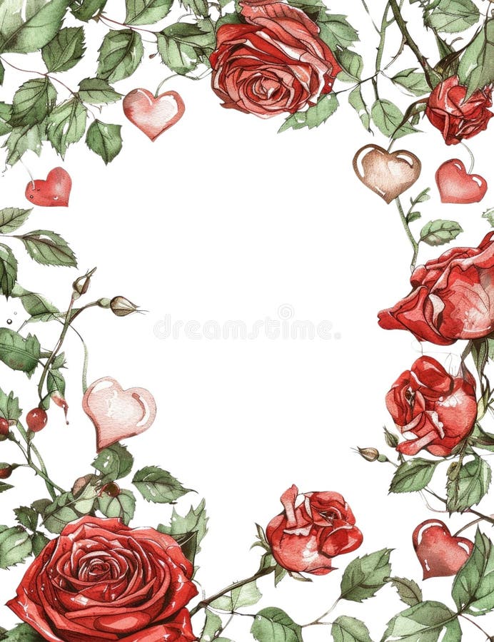 Watercolor Red Roses and Music Notes Isolated with White Background ...