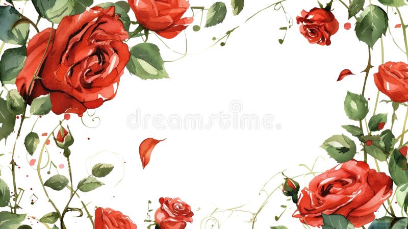 Watercolor Red Roses and Music Notes Isolated with White Background ...