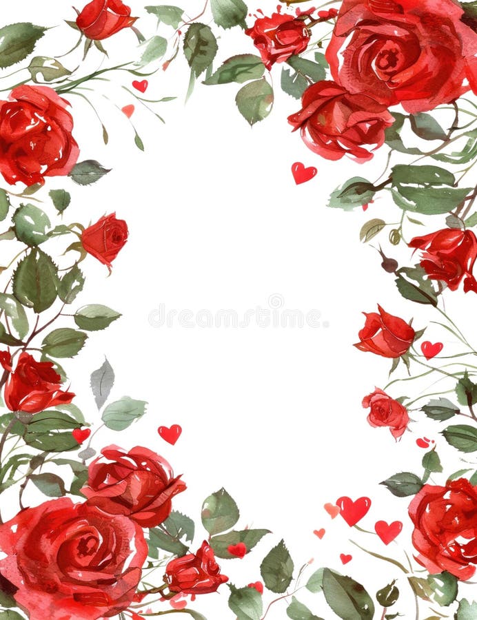 Watercolor Red Roses and Music Notes Isolated with White Background ...