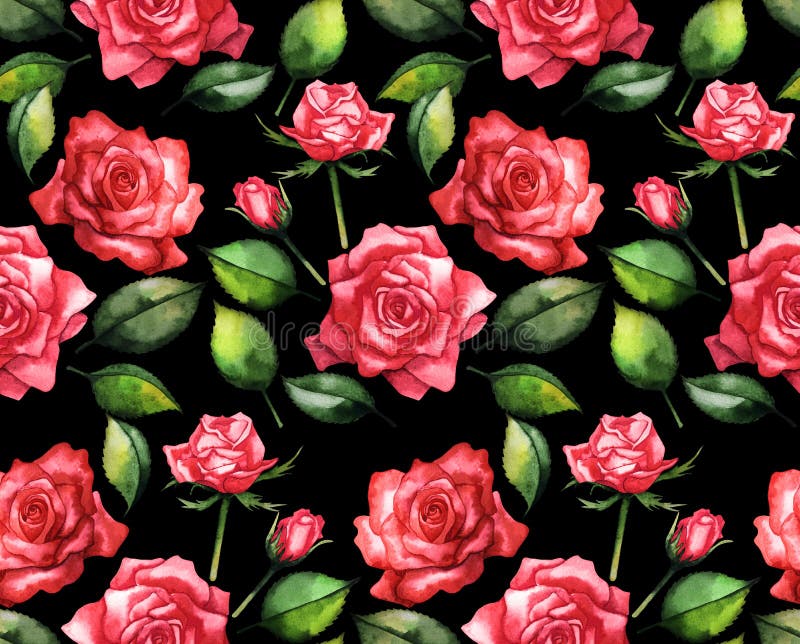 Watercolor Red Roses Pattern Stock Illustration - Illustration of ...