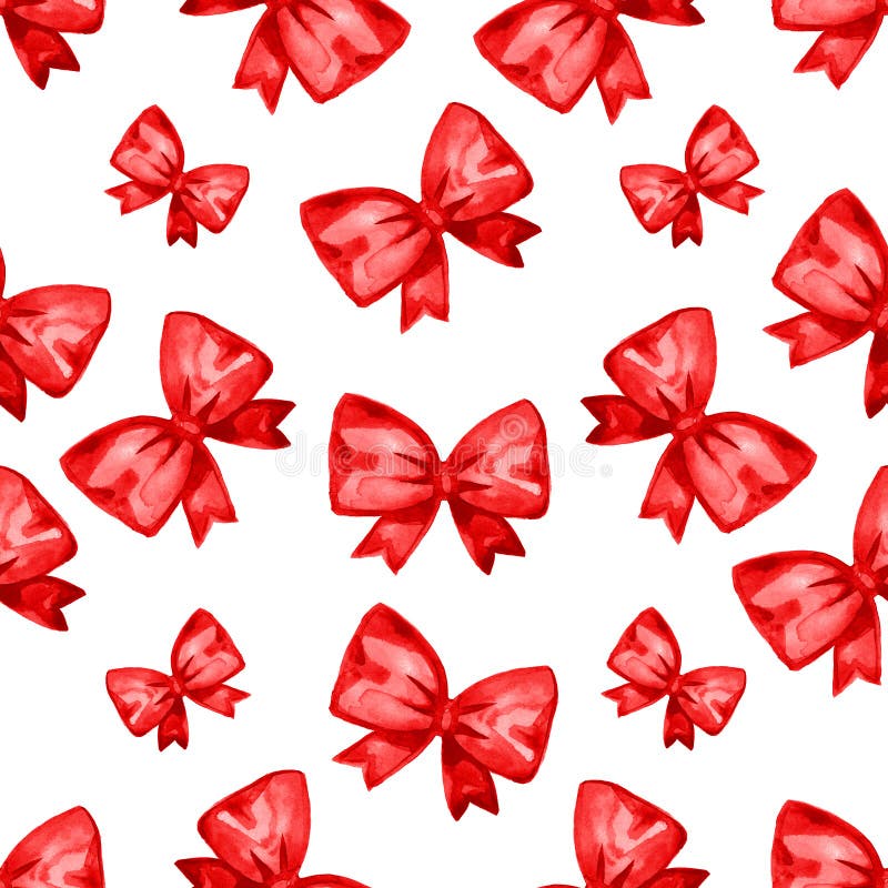 Watercolor Red Satin Bow Seamless Pattern. Hand Painted Illustration ...