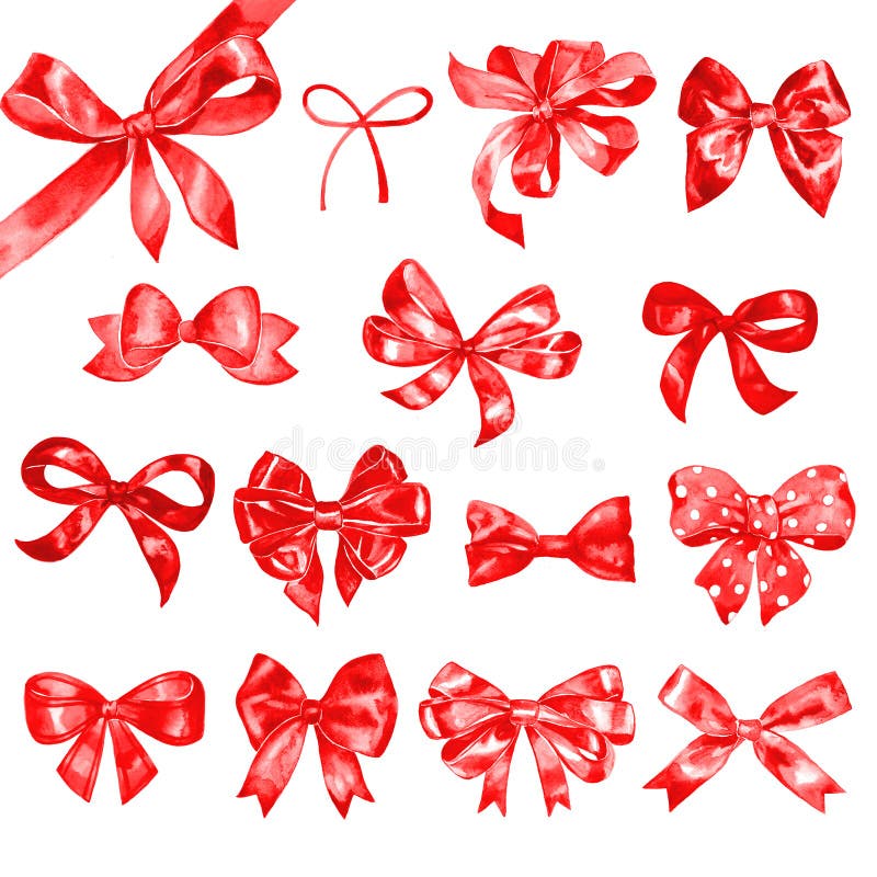 Watercolor Red Satin Bow Set. Hand Painted Illustration. Stock ...