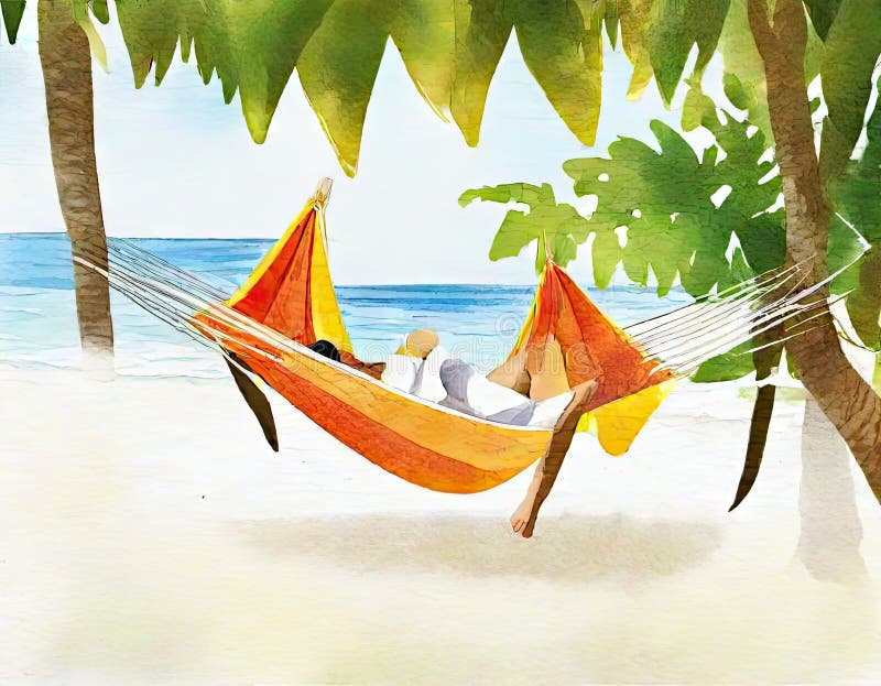 Watercolor of Relaxing on the Bed Stock Illustration - Illustration of ...