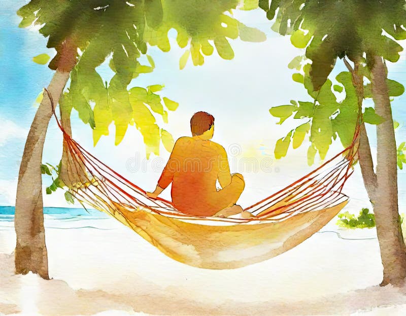 Watercolor of Relaxing on the Bed Stock Illustration - Illustration of ...