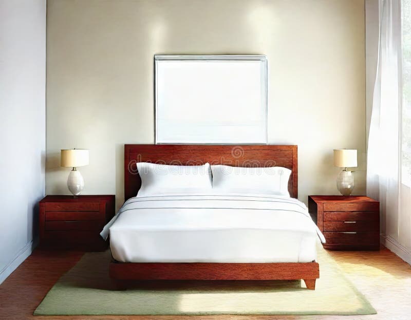 Watercolor of a Render of a Horizontal Frame Amidst Modern Bedroom ...