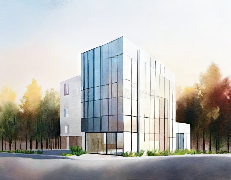 Watercolor of Render of a Modern Building Stock Illustration ...