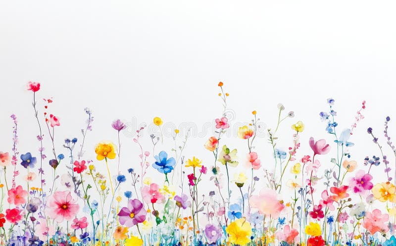 Watercolor-rendered Spring Flowers Showcased on a White Canvas. Stock ...