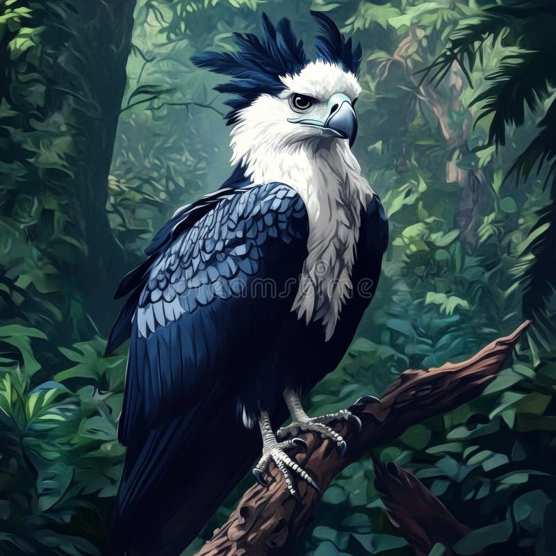 A Watercolor Rendering Captures the Image of a Harpy Eagle Perched on a ...