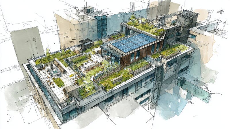 3D Rendering of the Rooftop Terrace Stock Illustration - Illustration ...