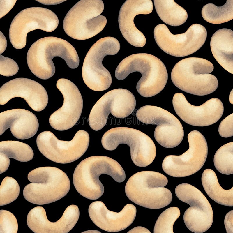 Watercolor Repeated Seamless Pattern of Cashew Nuts. Stock Illustration ...