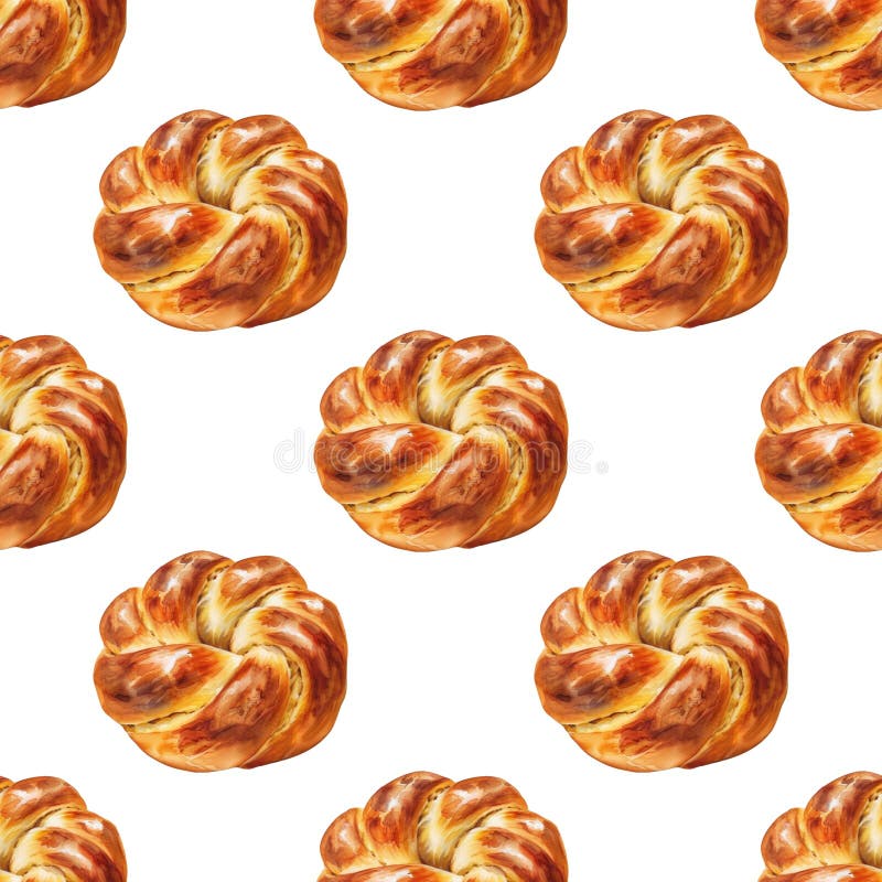 Watercolor Repeating Pattern of Braided Buns with Glossy Finish and ...