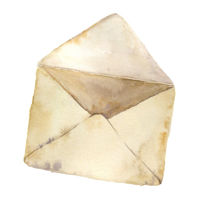 Watercolor Retro Opened Envelope. Vintage Mail Icon Isolated on White ...