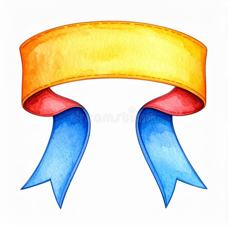 Watercolor Ribbon Banner with Blue and Red Tails Stock Illustration ...
