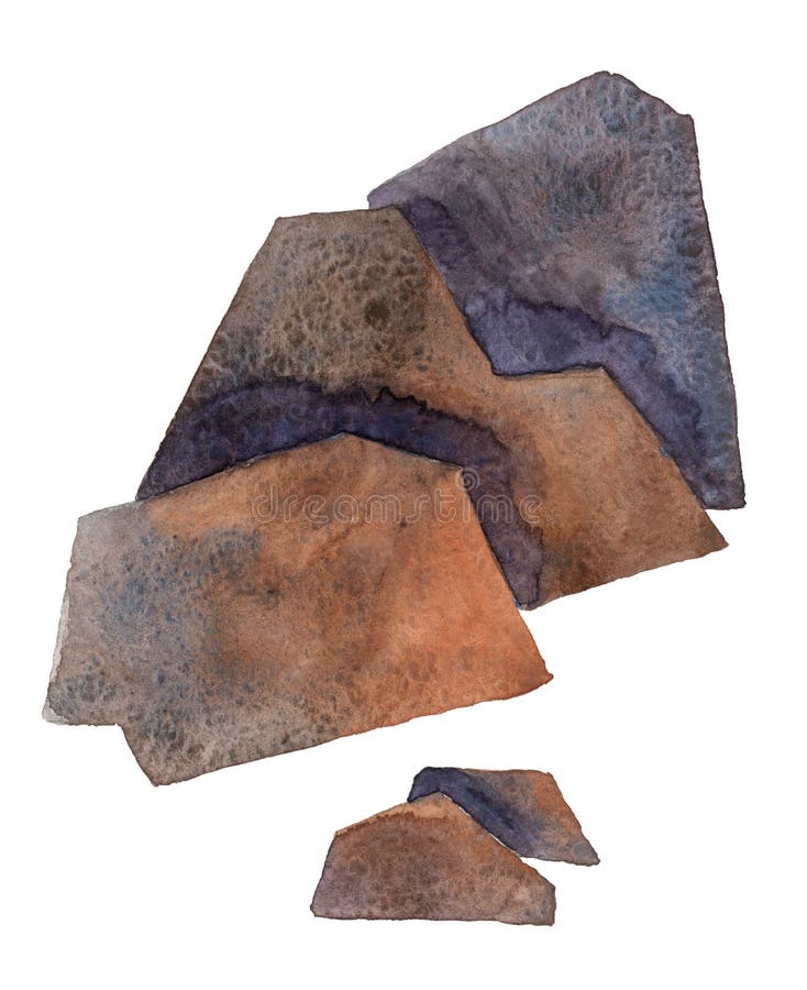 Watercolor Rocks on White. Group of Mountains Stock Illustration ...