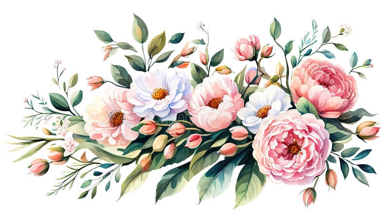Watercolor Rose Flower Bouquet Collection Pink Rose Watercolor Flower
