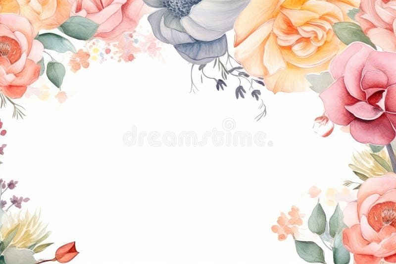 Watercolor Rose Flower Frame Background Generative AI Stock ...