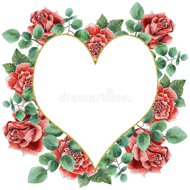 Watercolor Rose Heart Shaped Frame Design. Stock Illustration ...