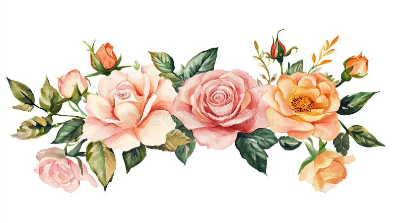 Watercolor Roses Bouquet stock illustration. Illustration of floral ...